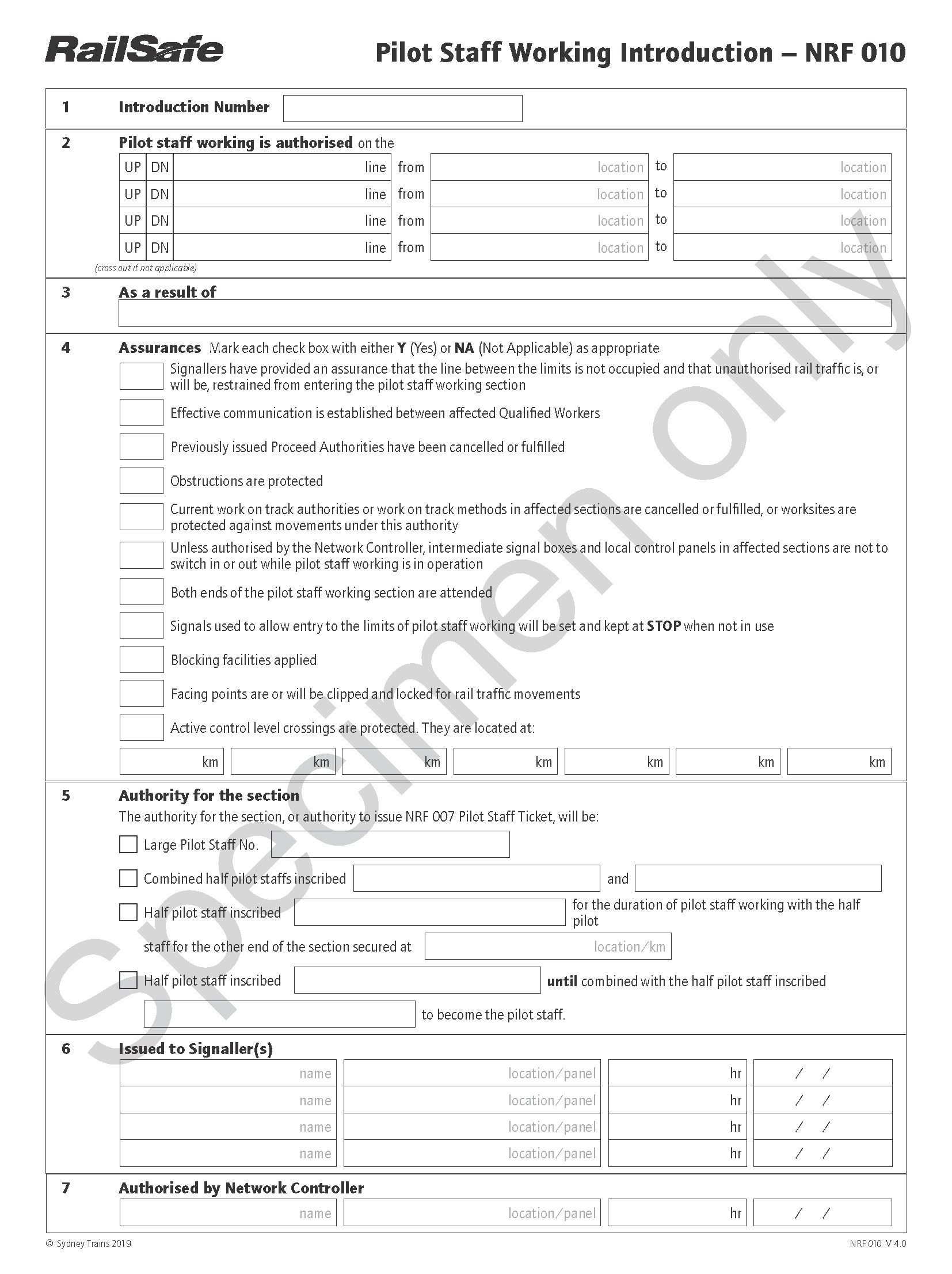 NPR 010 Using a Pilot Staff Working Introduction Form | RailSafe