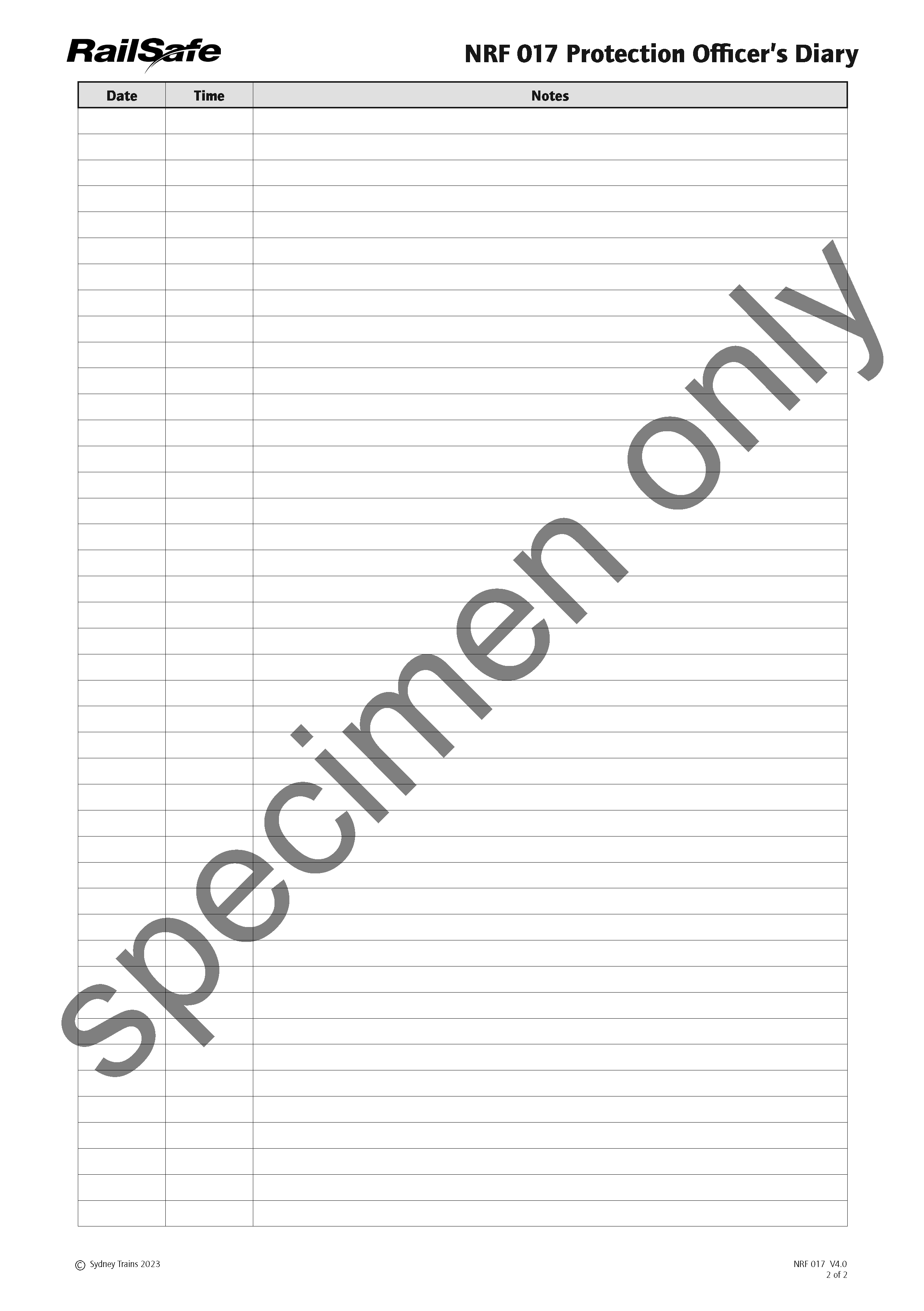 NPR 017 Using a Protection Officer's Diary | RailSafe