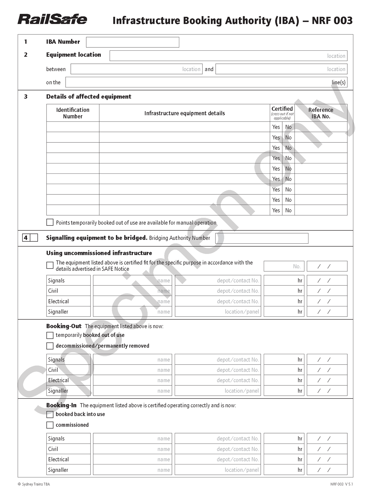 NPR 003 Using an Infrastructure Booking Authority (IBA) Form | RailSafe